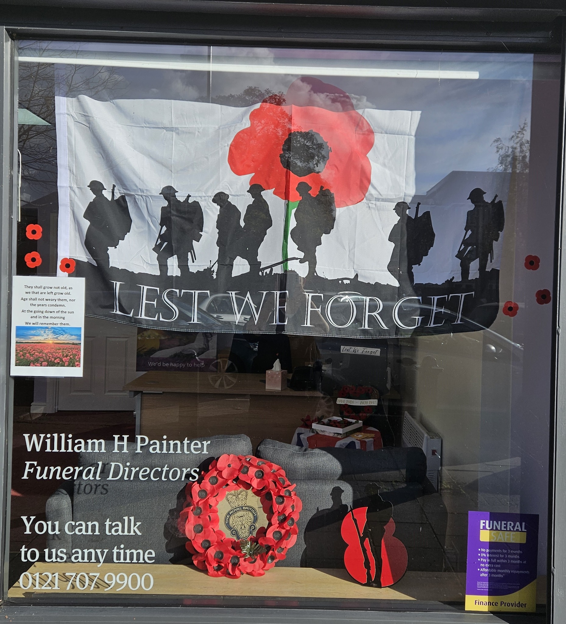 Remembrance Day window display - William H Painter Funeral Directors